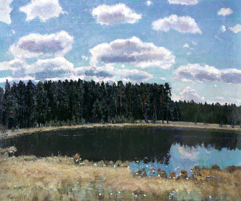 landscape with a lake by Stanislaw Zukowski